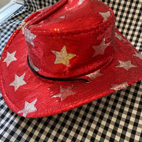 Accessories | Red Sequin Star Patriotic Cowboy Hat | Poshmark